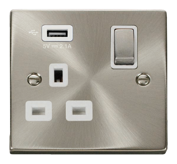 13A Ingot 1 Gang Switched Socket Outlet With Single 2.1A USB Outlet